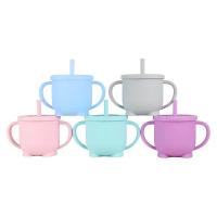 China Custom Reusable Bpa Free Double Handle Silicone Baby Children Toddler Infant Training Cups With Straws for sale