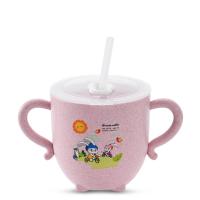 China Wholesale Wheat Straw Straw Water Cup With Scale Baby Drinking Cup With Lid Children Cute Cartoon Water Cup for sale