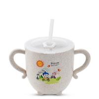 China Wholesale Wheat Straw Straw Water Cup With Scale Baby Drinking Cup With Lid Children Cute Cartoon Water Cup for sale