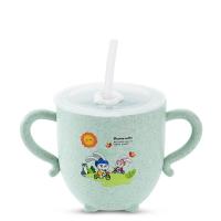 China Wholesale Wheat Straw Straw Water Cup With Scale Baby Drinking Cup With Lid Children Cute Cartoon Water Cup for sale