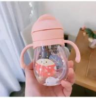 China 350ml Baby Sippy Water Cup Kid Handle Learn Feeding Drinking Bottle Anti-choking with Gravity Ball Kids Training Cup with Straw for sale