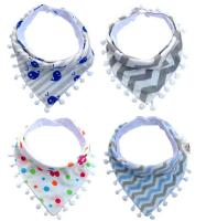 China New Printed Coral Fleece Towel Baby Triangle Towel, Fringed Hair Ball Saliva Towel Baby Bibs for sale