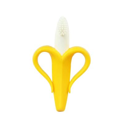 China Food Grade Banana Shape Teether  Toothbrush  BPA Free Silicone Baby Teether for sale