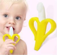 China Food Grade Banana Shape Teether  Toothbrush  BPA Free Silicone Baby Teether for sale