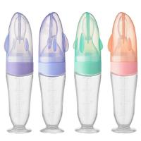 China 90ML BPA Free Baby Silicone Squeeze Feeding Bottle With Spoon Food Rice Cereal Feede for sale
