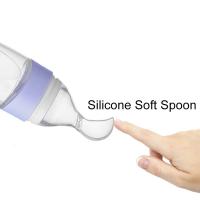 China 90ML BPA Free Baby Silicone Squeeze Feeding Bottle With Spoon Food Rice Cereal Feede for sale