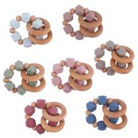 China Baby Teething Toys Rattle Soft Bpa Free Cartoon Wood Baby Teether Ring Kids Food Grade Baby Silicone Teether for sale