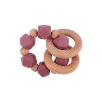 China Baby Teething Toys Rattle Soft Bpa Free Cartoon Wood Baby Teether Ring Kids Food Grade Baby Silicone Teether for sale