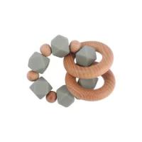 China Baby Teething Toys Rattle Soft Bpa Free Cartoon Wood Baby Teether Ring Kids Food Grade Baby Silicone Teether for sale