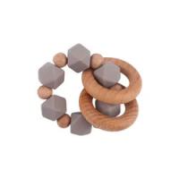 China Baby Teething Toys Rattle Soft Bpa Free Cartoon Wood Baby Teether Ring Kids Food Grade Baby Silicone Teether for sale