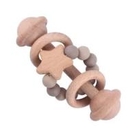 China Beech Wooden Baby Rattle Shake Toy Wood Animal Teether Ring Grasping Teething Toys for sale
