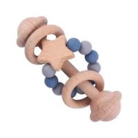China Beech Wooden Baby Rattle Shake Toy Wood Animal Teether Ring Grasping Teething Toys for sale