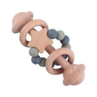 China Beech Wooden Baby Rattle Shake Toy Wood Animal Teether Ring Grasping Teething Toys for sale