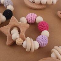 China Wholesale Baby Crochet Beads Teether Shower Gift Wooden Ring Rattles Baby Silicone Teething Bracelet for sale