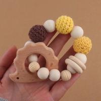 China Wholesale Baby Crochet Beads Teether Shower Gift Wooden Ring Rattles Baby Silicone Teething Bracelet for sale