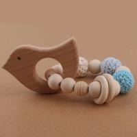 China Wholesale Baby Crochet Beads Teether Shower Gift Wooden Ring Rattles Baby Silicone Teething Bracelet for sale