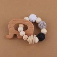 China Wholesale Baby Crochet Beads Teether Shower Gift Wooden Ring Rattles Baby Silicone Teething Bracelet for sale