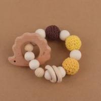 China Wholesale Baby Crochet Beads Teether Shower Gift Wooden Ring Rattles Baby Silicone Teething Bracelet for sale