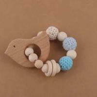 China Wholesale Baby Crochet Beads Teether Shower Gift Wooden Ring Rattles Baby Silicone Teething Bracelet for sale