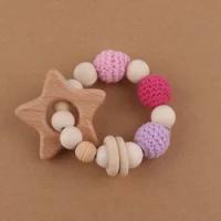 China Wholesale Baby Crochet Beads Teether Shower Gift Wooden Ring Rattles Baby Silicone Teething Bracelet for sale