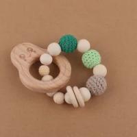 China Wholesale Baby Crochet Beads Teether Shower Gift Wooden Ring Rattles Baby Silicone Teething Bracelet for sale
