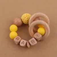 China Baby Teething Toys Rattle Soft Bpa Free Cartoon Wood Baby Teether Ring Kids Food Grade Baby Silicone Teether for sale