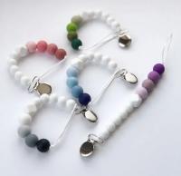 China Wholesale Custom Reusable Food Grade Silicone Beads Dummy Clip Silicone Baby Nipples Pacifier Chain Clips Holder Case Set for sale