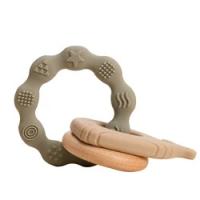 China BPA Free Infant Teething Toys Silicone Bracelet Pendant Wood Ring for sale