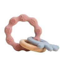 China BPA Free Infant Teething Toys Silicone Bracelet Pendant Wood Ring for sale