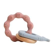 China BPA Free Infant Teething Toys Silicone Bracelet Pendant Wood Ring for sale