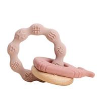 China BPA Free Infant Teething Toys Silicone Bracelet Pendant Wood Ring for sale