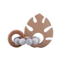 China Food Grade Silicone Teether Toy Rattle Soft BPA Free Cartoon Wood Teether Ring for sale