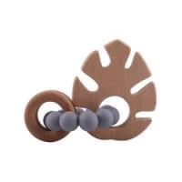 China Food Grade Silicone Teether Toy Rattle Soft BPA Free Cartoon Wood Teether Ring for sale