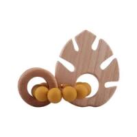 China Food Grade Silicone Teether Toy Rattle Soft BPA Free Cartoon Wood Teether Ring for sale