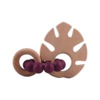 China Food Grade Silicone Teether Toy Rattle Soft BPA Free Cartoon Wood Teether Ring for sale