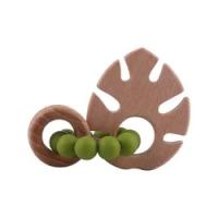 China Food Grade Silicone Teether Toy Rattle Soft BPA Free Cartoon Wood Teether Ring for sale