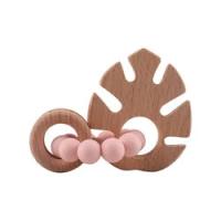 China Food Grade Silicone Teether Toy Rattle Soft BPA Free Cartoon Wood Teether Ring for sale