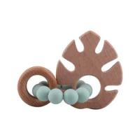 China Food Grade Silicone Teether Toy Rattle Soft BPA Free Cartoon Wood Teether Ring for sale