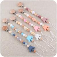 China Silicone Beads Pacifier Chain Clip Wooden Ring Chupetes Soother Dummy Pacifier for sale