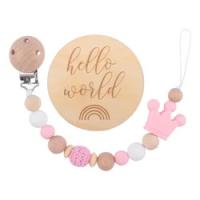 China Silicone Beads Pacifier Chain Clip Wooden Ring Chupetes Soother Dummy Pacifier for sale