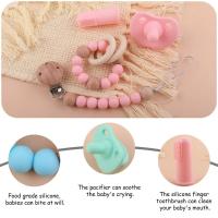China Silicone Toothbrush Infant Teething Toys 4 Pieces Set Baby Pacifier Clips Teether for sale