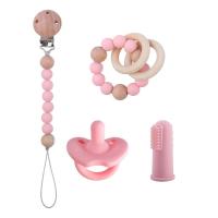 China Silicone Toothbrush Infant Teething Toys 4 Pieces Set Baby Pacifier Clips Teether for sale
