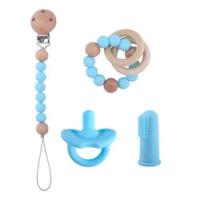 China Silicone Toothbrush Infant Teething Toys 4 Pieces Set Baby Pacifier Clips Teether for sale