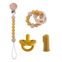 China Silicone Toothbrush Infant Teething Toys 4 Pieces Set Baby Pacifier Clips Teether for sale