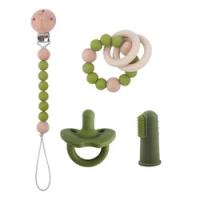 China Silicone Toothbrush Infant Teething Toys 4 Pieces Set Baby Pacifier Clips Teether for sale