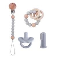 China Silicone Toothbrush Infant Teething Toys 4 Pieces Set Baby Pacifier Clips Teether for sale