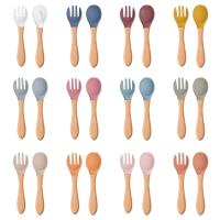China Food Grade Silicone Fork And Spoon Baby Training Set BPA Free for sale