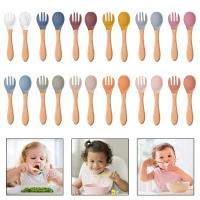 China Food Grade Silicone Fork And Spoon Baby Training Set BPA Free for sale