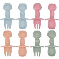 China Training Feeding Newborn Accessories Mini Soft Silicone Baby Spoon Fork Set for sale