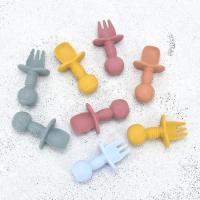 China Training Feeding Newborn Accessories Mini Soft Silicone Baby Spoon Fork Set for sale